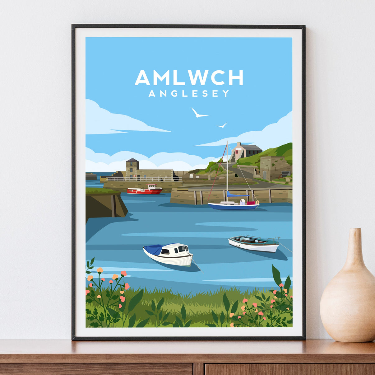 Amlwch Anglesey Print | Wales Coastal Travel Wall Art – Typelab