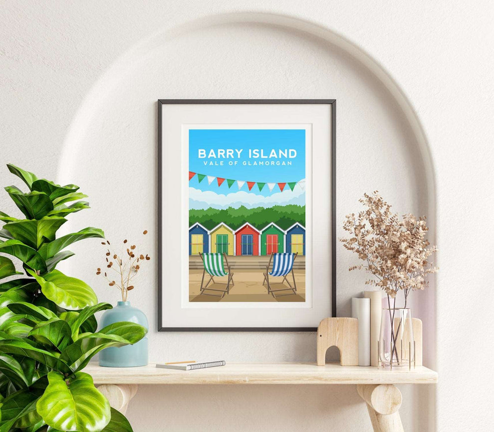 Barry Island Beach Huts, Glamorgan Wales Travel Print – Typelab