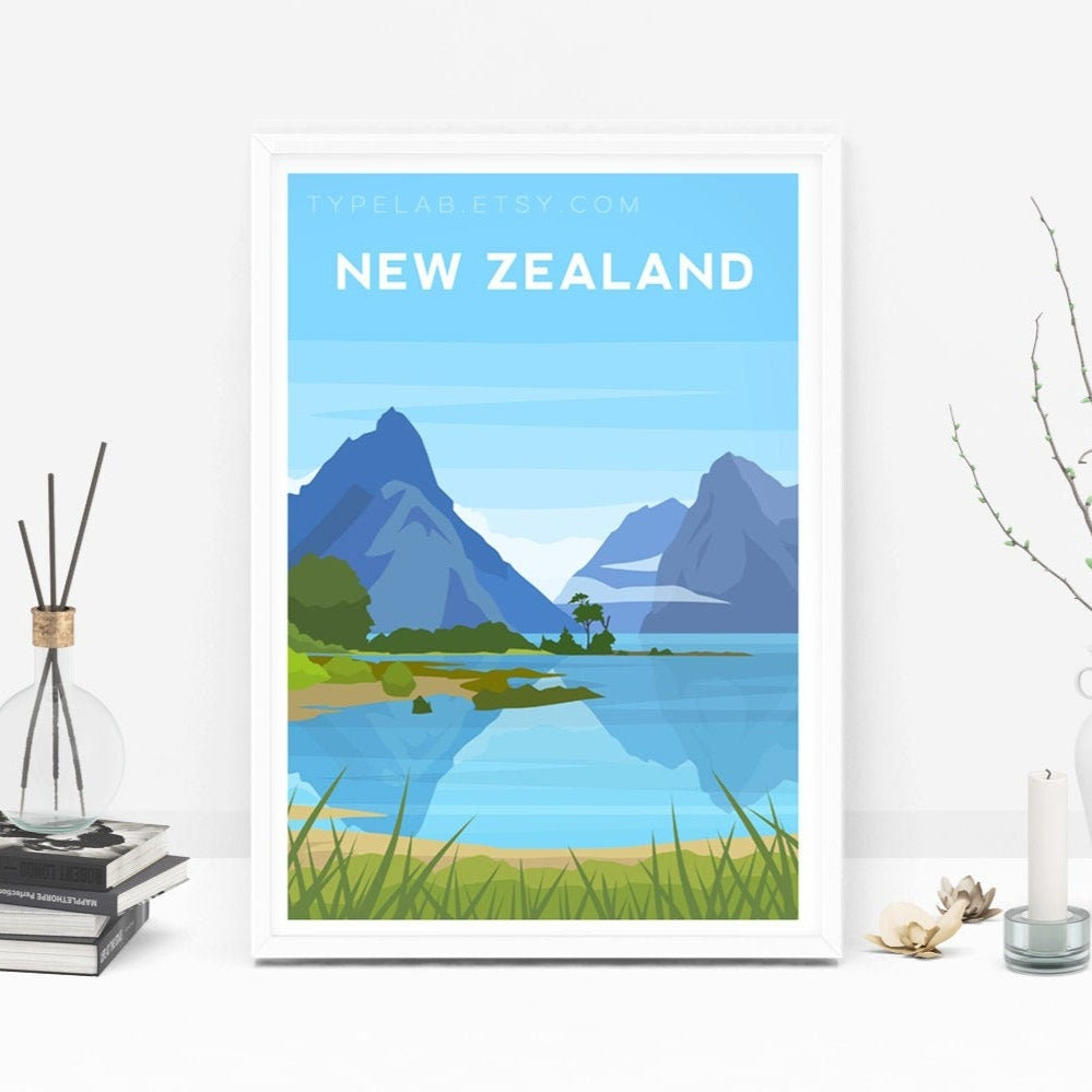 New Zealand Print | Milford Sound Travel Wall Art – Typelab