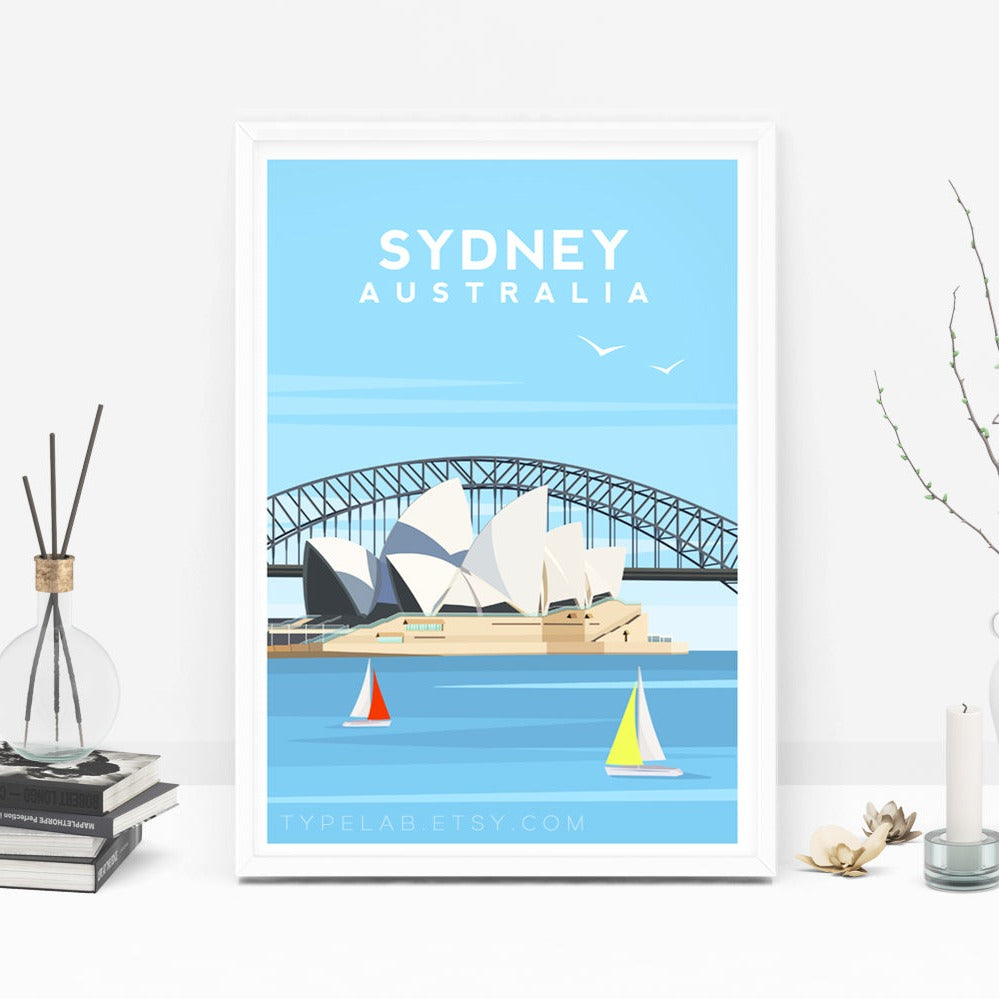 Sydney Australia Print, Opera House Travel Wall Art – Typelab